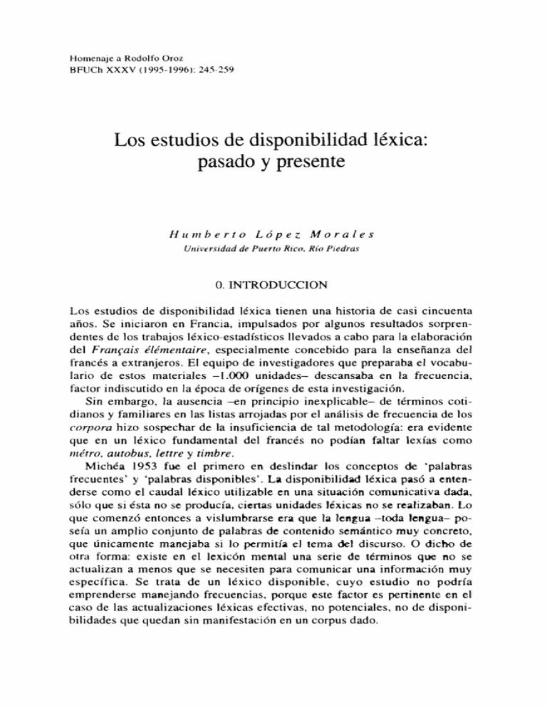 Los estudios de disponibilidad léxica: pasado y presente