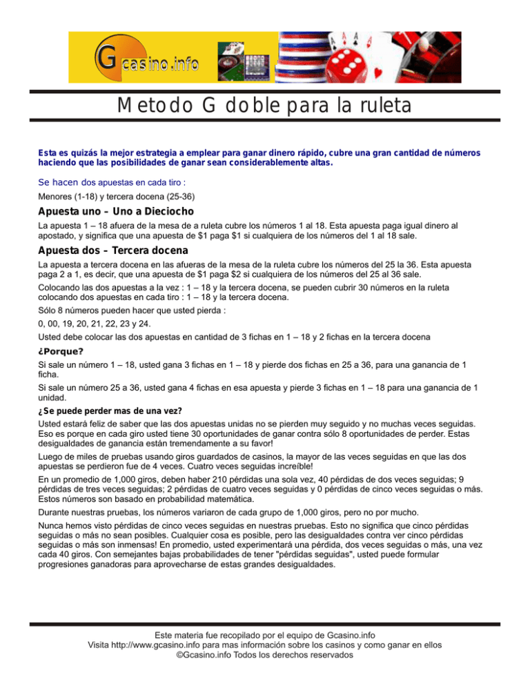 Metodo G doble para la ruleta