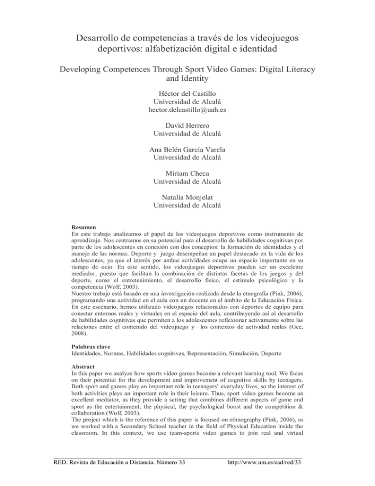 Developing Competences Through Sport Video Games Digital Developing Competences Through Sport Video Games Digital