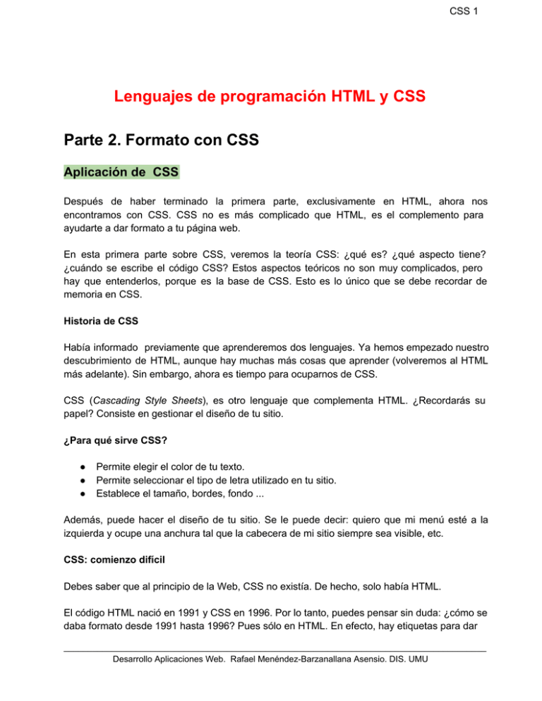Lenguajes de programación HTML y CSS Parte 2. Formato con CSS