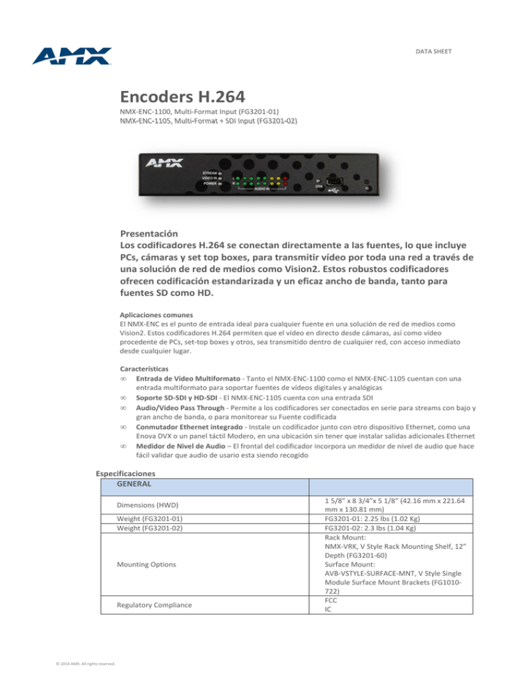 Data Sheet H 264 Encoders Data Sheet H 264 Encoders
