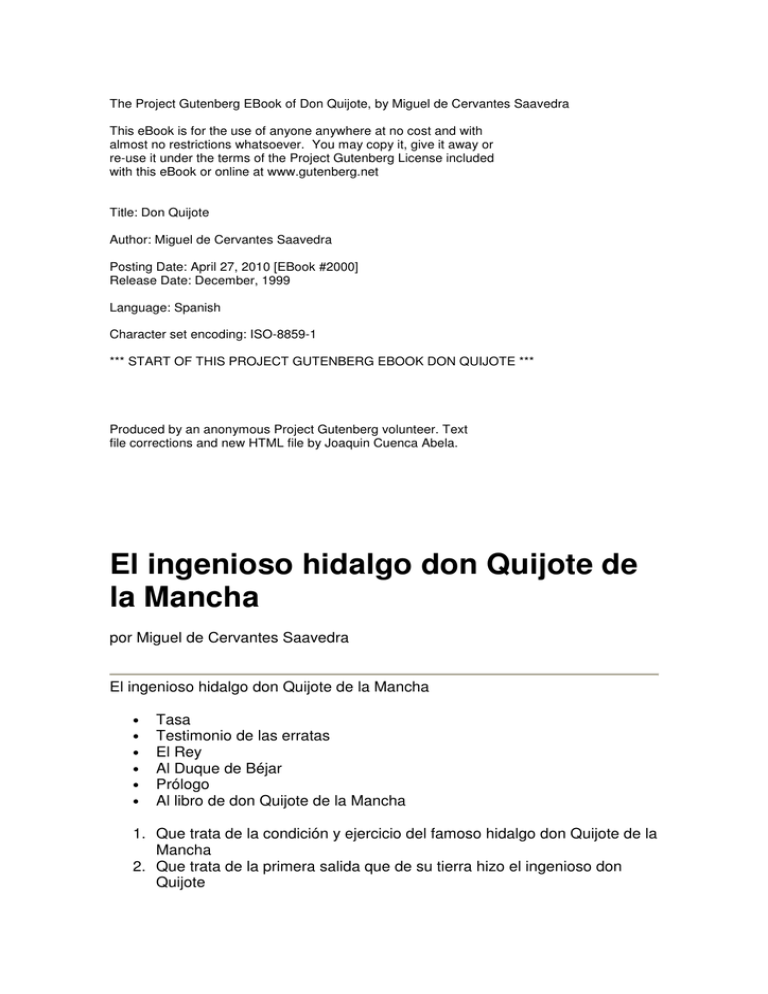 El ingenioso hidalgo don Quijote de la Mancha