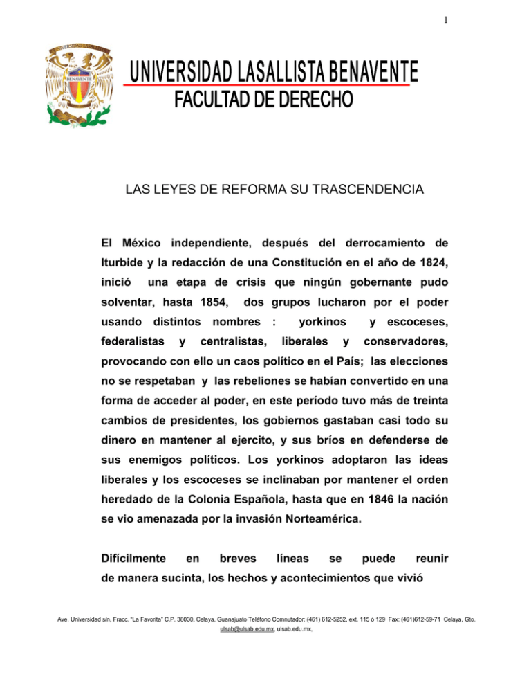 las leyes de reforma su trascendencia
