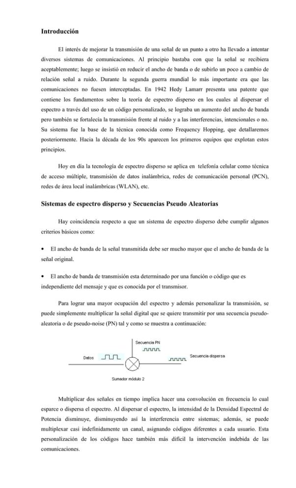 Introducción Sistemas de espectro disperso y Secuencias Pseudo
