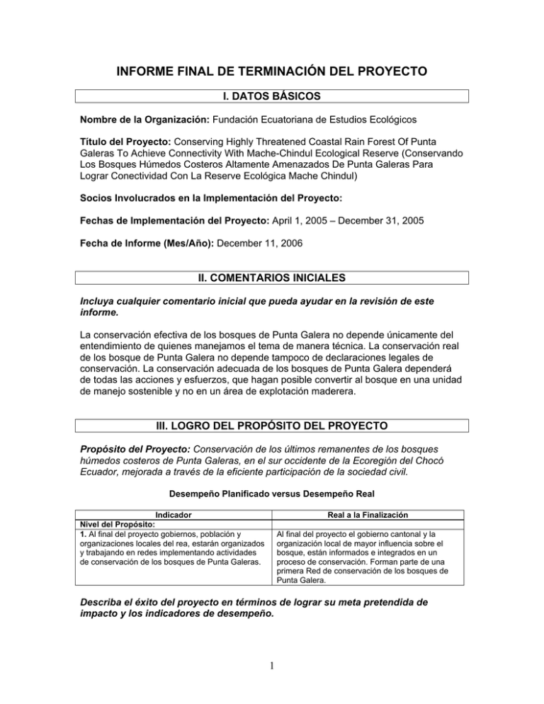 informe final de terminación del proyecto