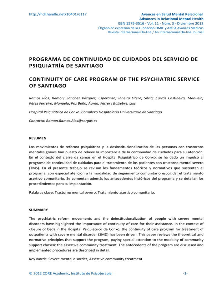 PROGRAMA DE CONTINUIDAD DE CUIDADOS DEL SERVICIO DE
