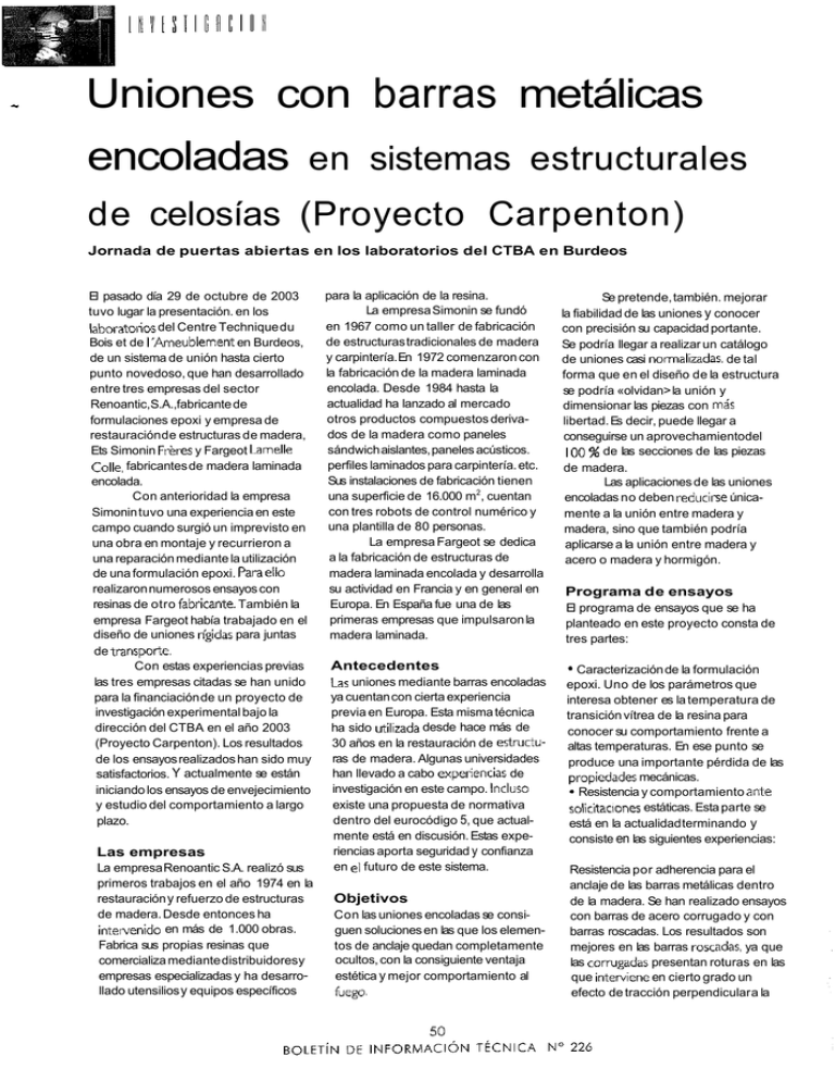 - Uniones con barras metálicas