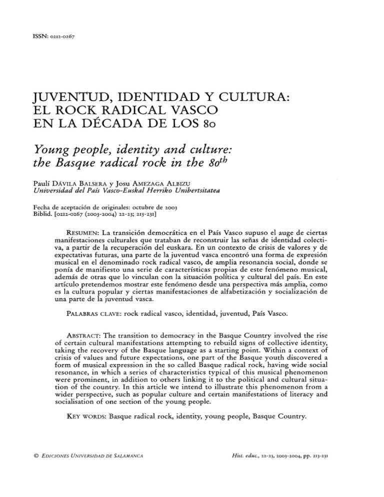 Juventud, identidad y cultura: el rock radical vasco en la