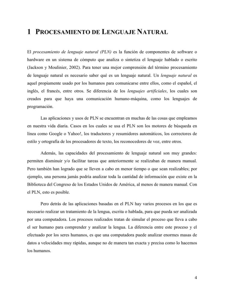 1 PROCESAMIENTO DE LENGUAJE NATURAL