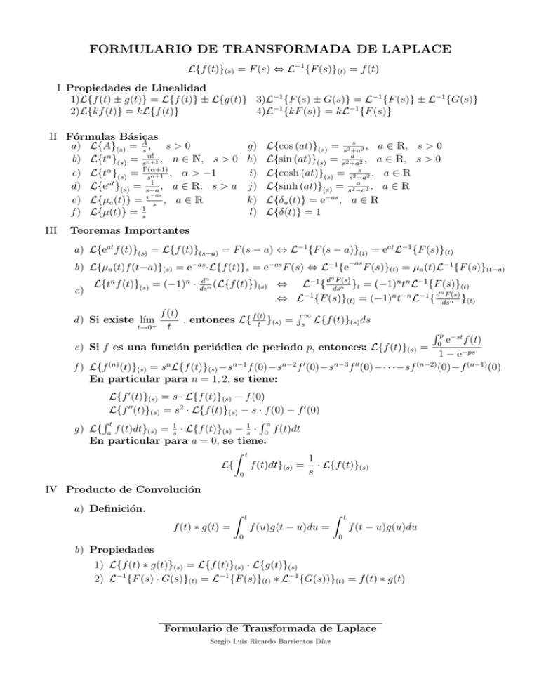 formulario de transformada de laplace