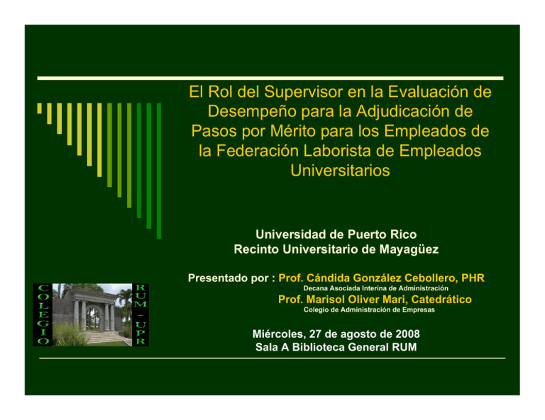 El Rol del Supervisor Seminario preparado para supervisores de