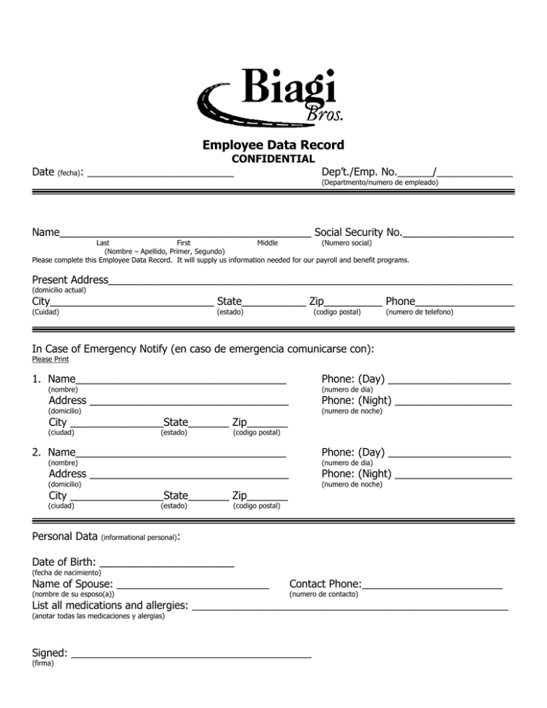 Employee Data Record