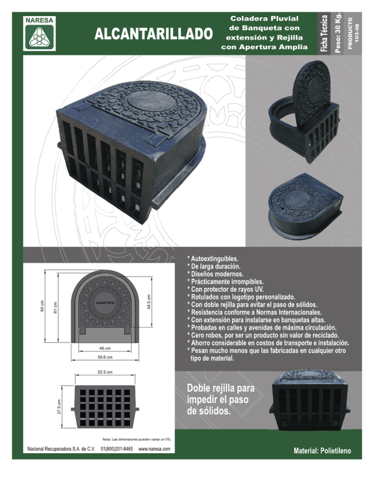 Coladera Pluvial de Banqueta con Extensión y Rejilla con apertura