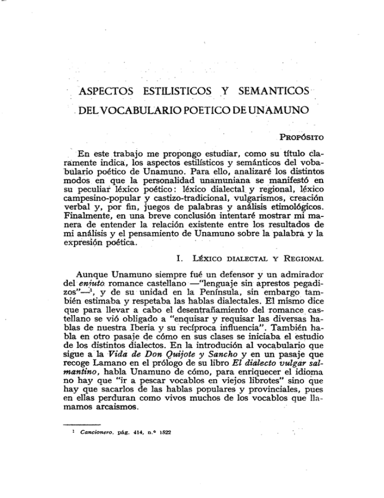 Aspectos estilísticos y semánticos del vocabulario poético