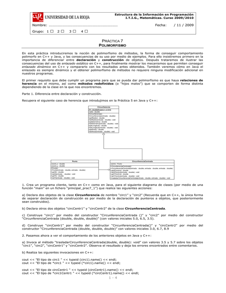 Polimorfismo. Definición de métodos polimorfos en Java y C++