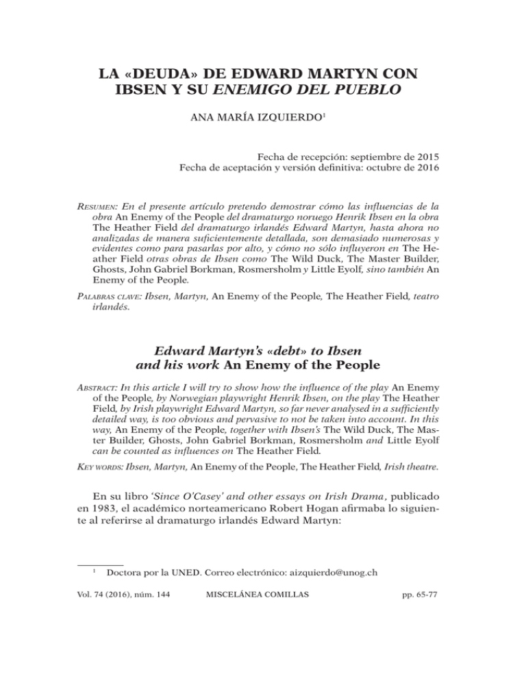 deuda» de edward martyn con ibsen y su enemigo del pueblo