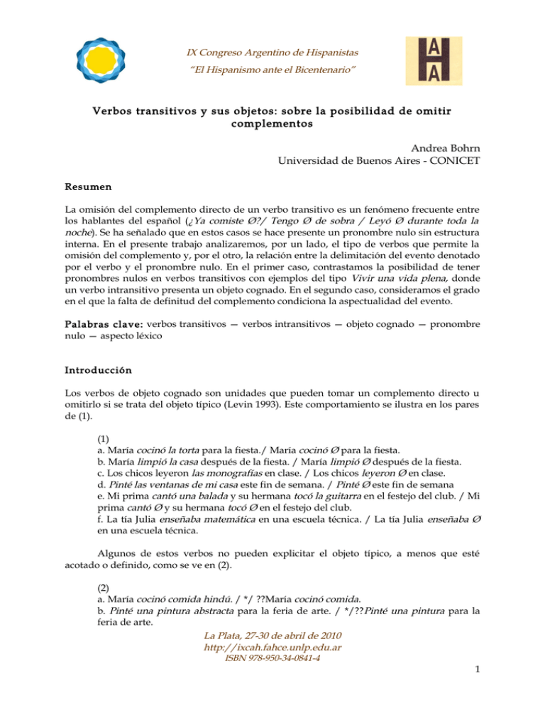 Verbos transitivos y sus objetos: sobre la posibilidad de omitir