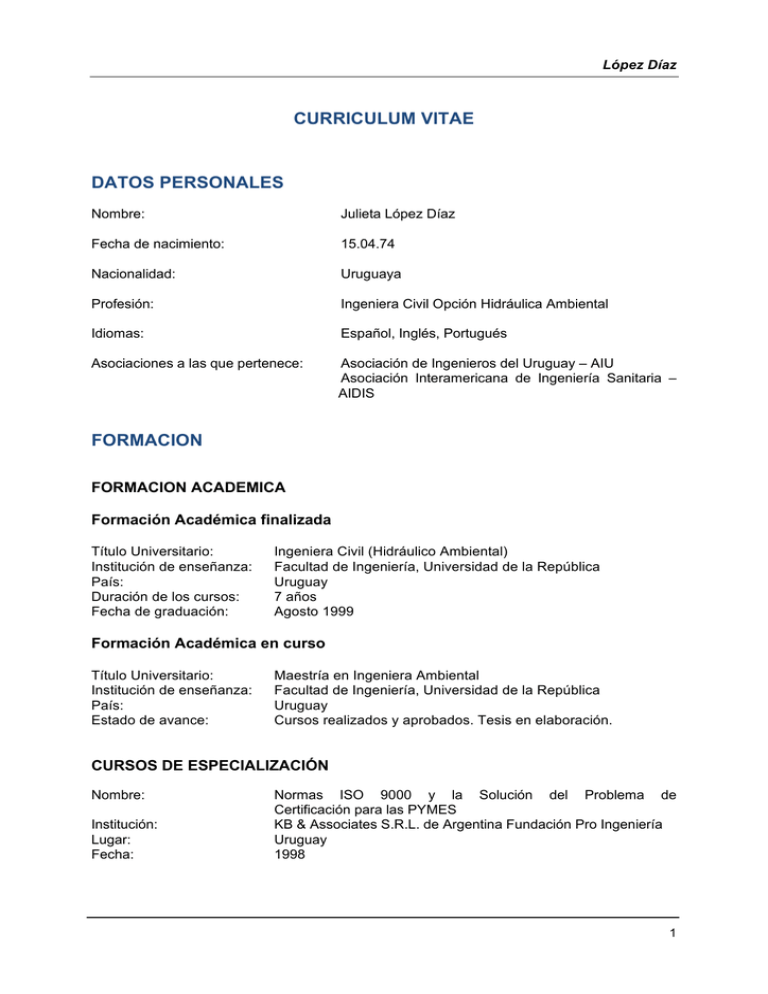 curriculum vitae datos personales formacion