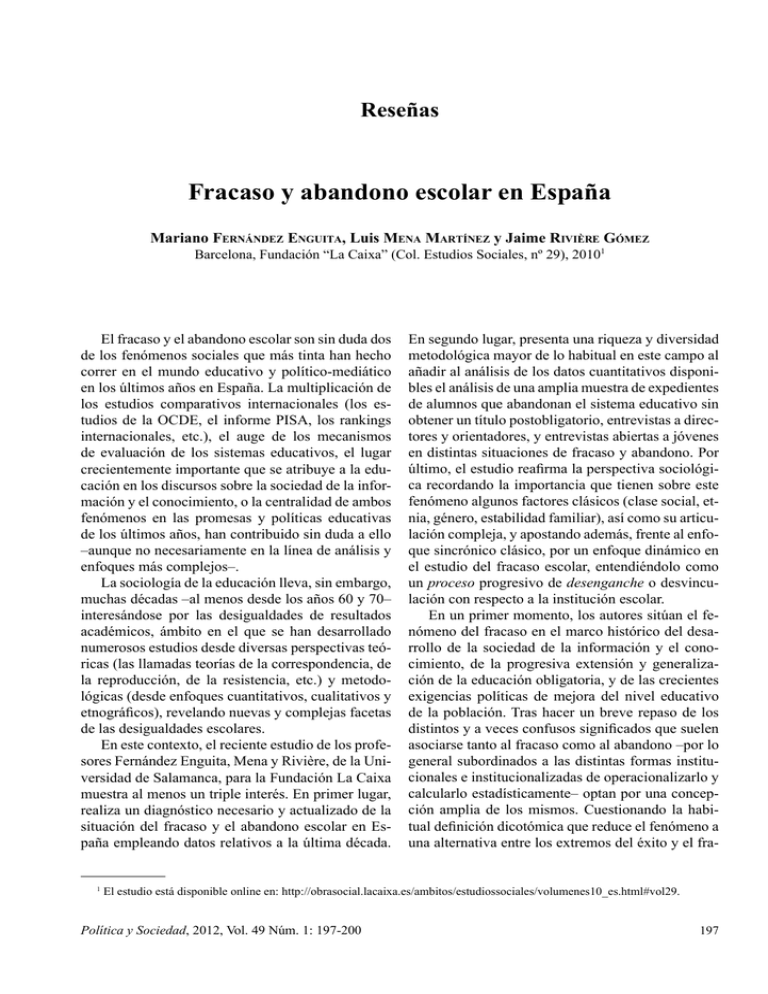 Reseñas fracaso y abandono escolar en España