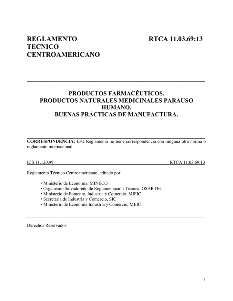 RTCA BPM productos naturales medicinales