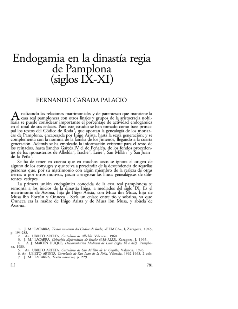 Endogamia en la dinastía regia de Pamplona (siglos IX y XI).