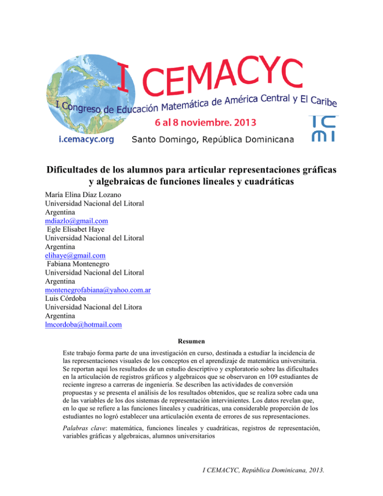 Dificultades de los alumnos para articular representaciones gráficas Dificultades de los alumnos para articular representaciones gráficas