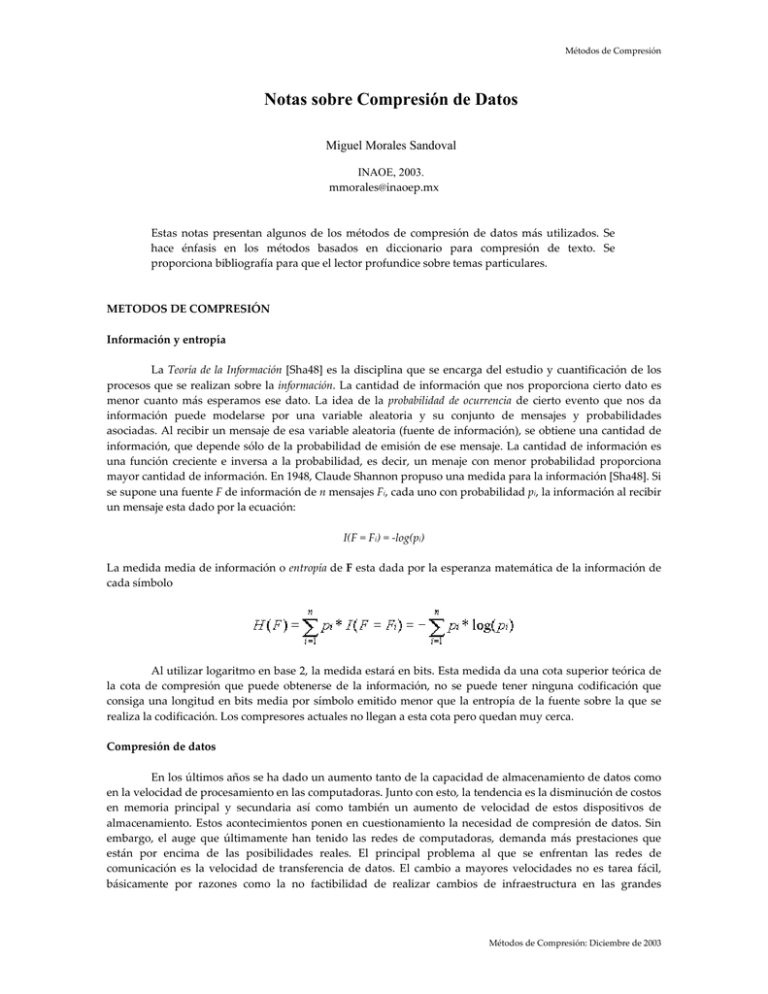 Métodos de Compresión de datos