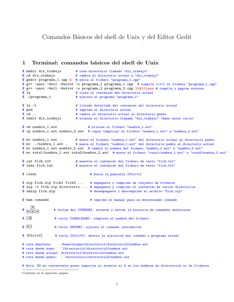 Comandos Básicos del shell de Unix y del Editor Gedit