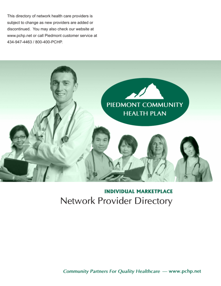 Network Provider Directory - Piedmont Community Health Plan