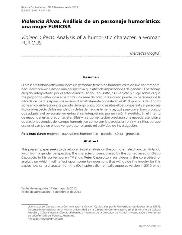 Violencia Rivas. Análisis de un personaje humorístico: una mujer