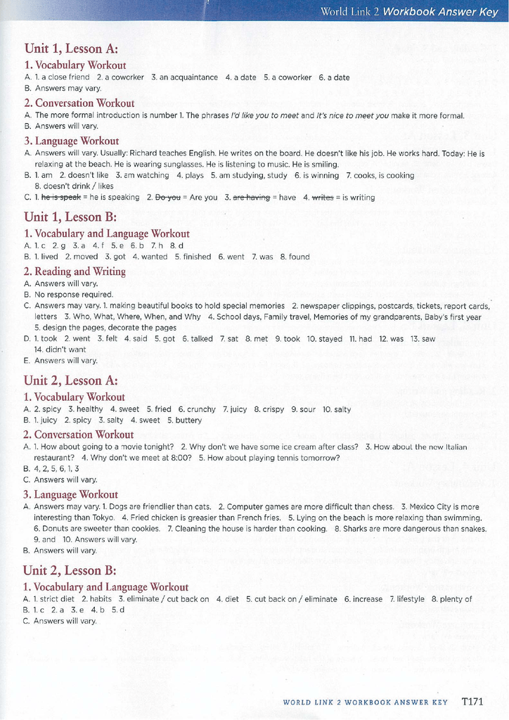 World Link 2 Workbook Answer Key World Link 2 Workbook Answer Key