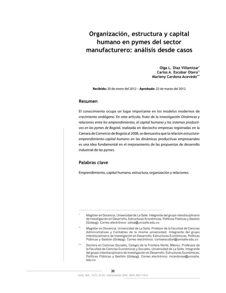 Organización, estructura y capital humano en pymes del
