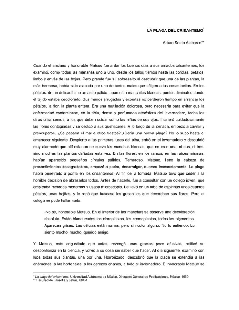 La Plaga del Crisantemo: Cuento de Arturo Souto Alabarce