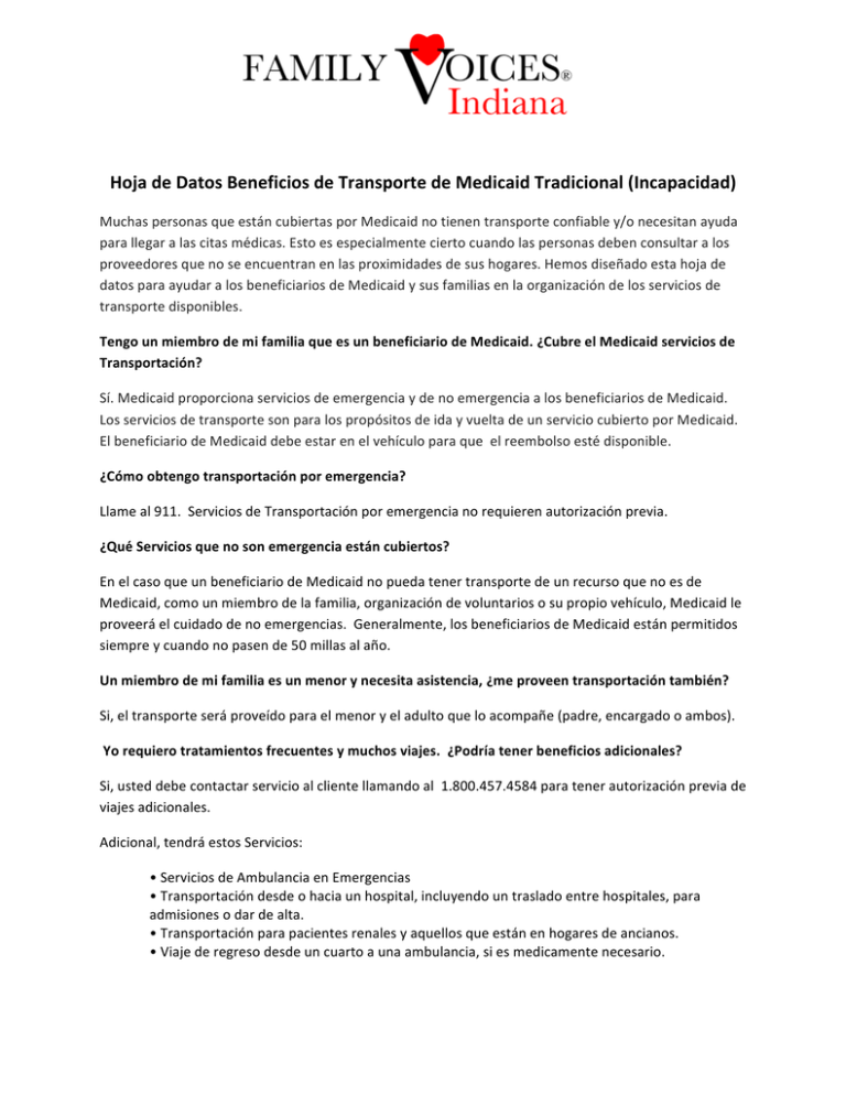 Hoja de Datos Beneficios de Transporte de Medicaid Tradicional
