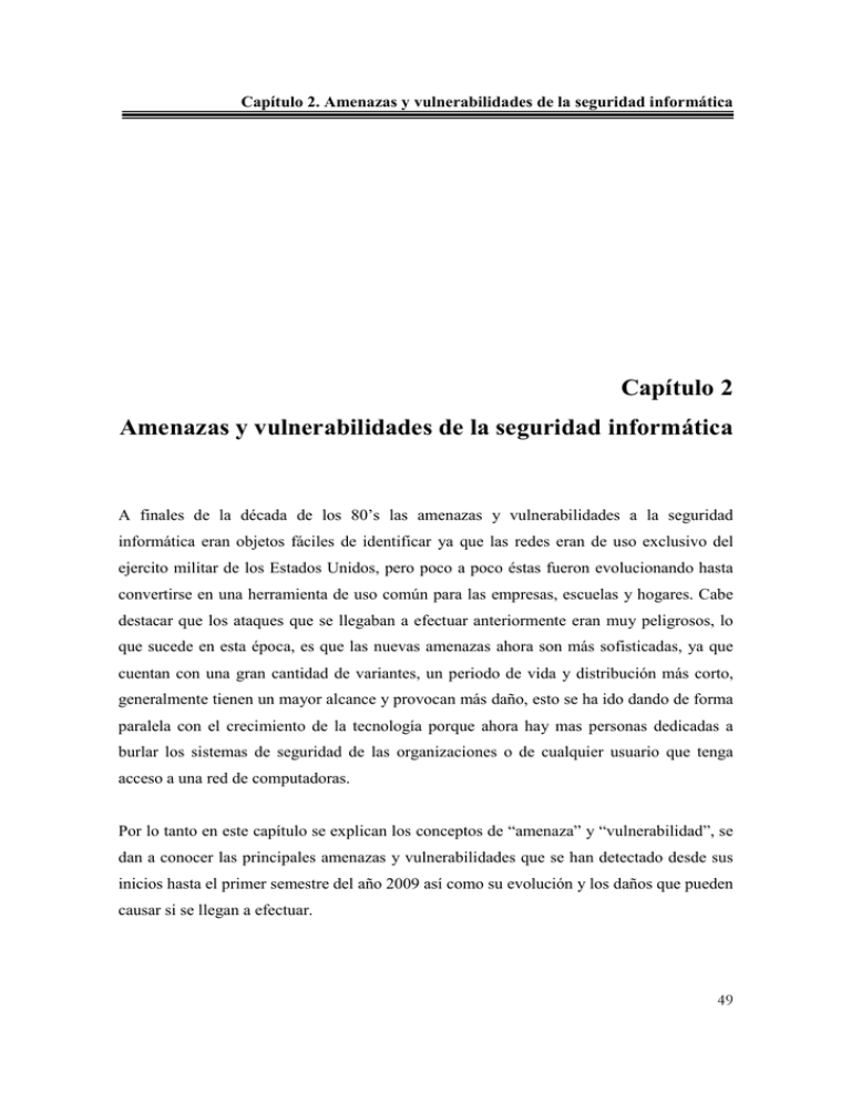 Capítulo 2 Amenazas y vulnerabilidades de la seguridad