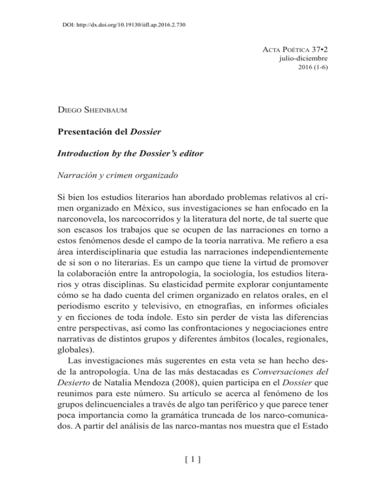 Presentación del Dossier Introduction by the Dossier`s editor