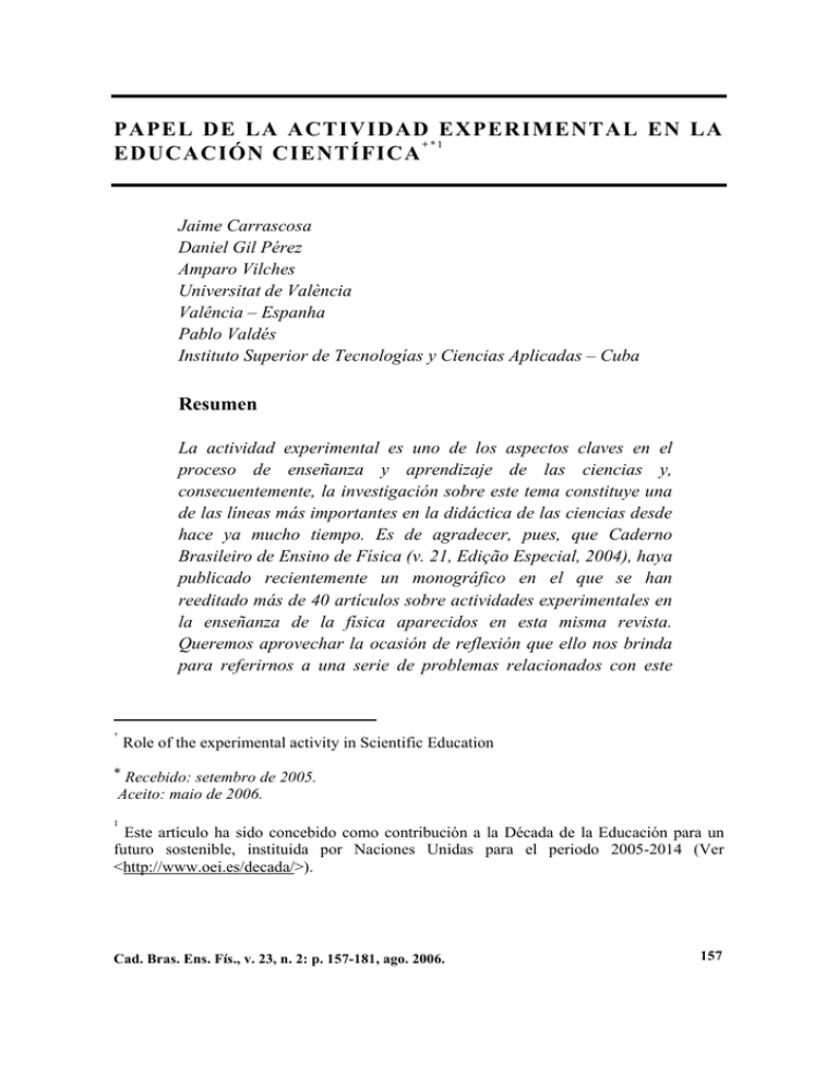 Papel de la actividad experimental