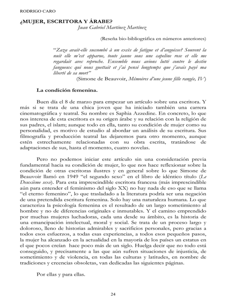 ¿MUJER, ESCRITORA Y ÁRABE? - Rodrigo Caro
