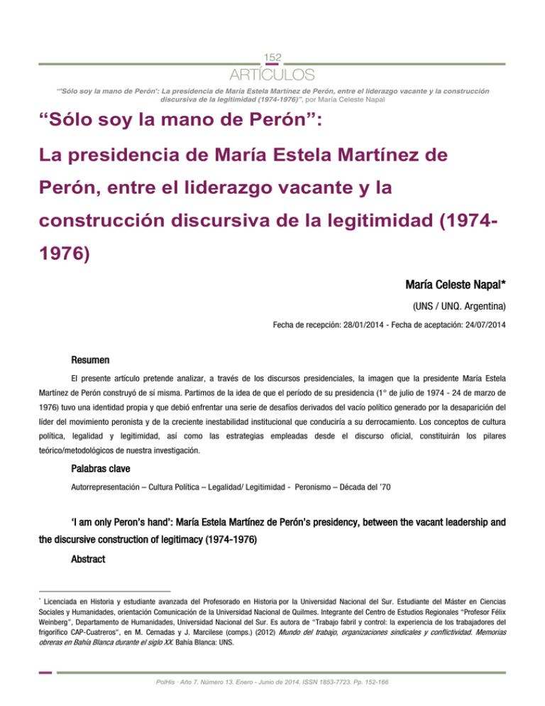 “Sólo soy la mano de Perón”: La presidencia de María Estela