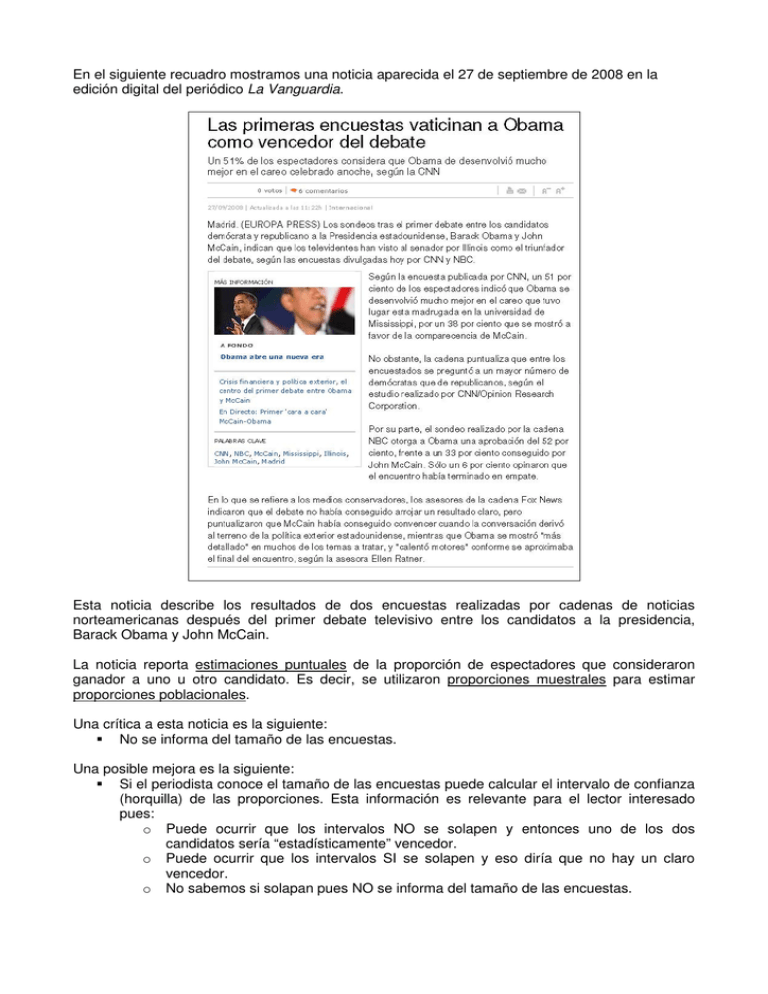 En el siguiente recuadro mostramos una noticia aparecida el 27 de