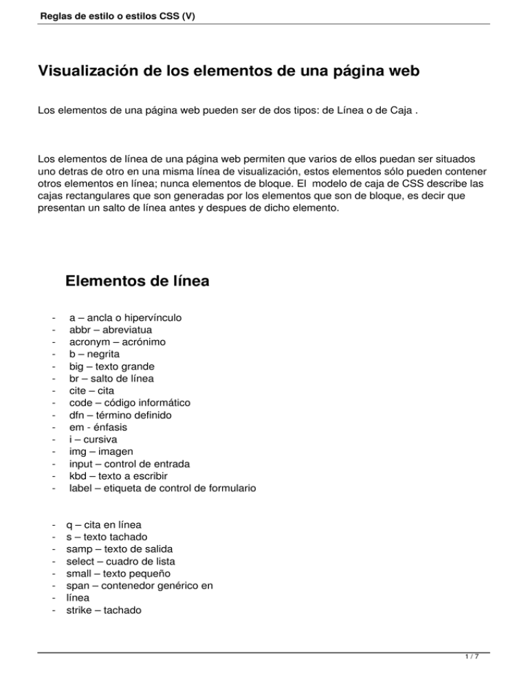 Reglas de estilo o estilos CSS (V)