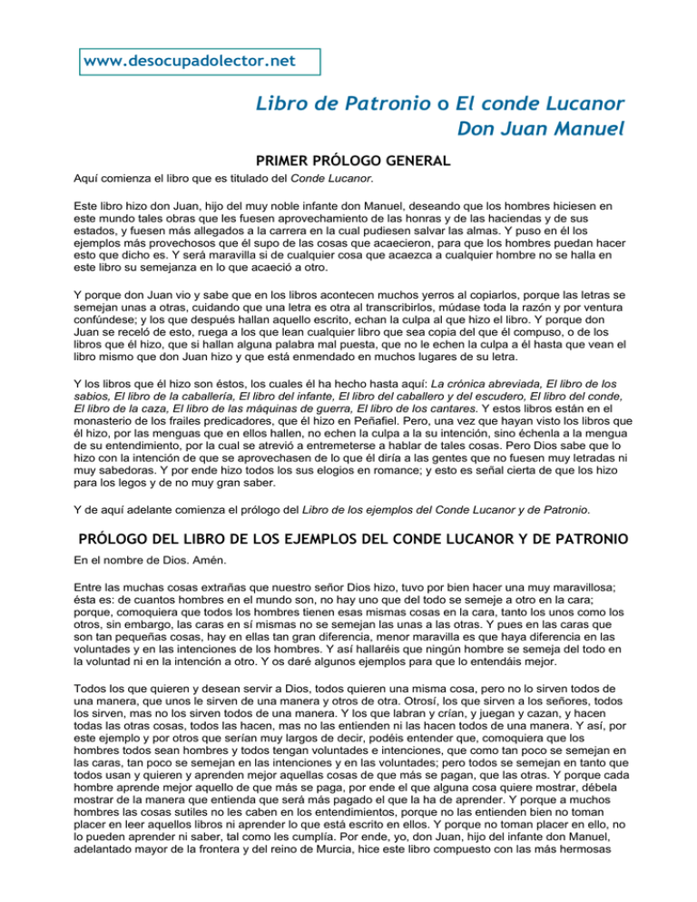 Libro de Patronio o El conde Lucanor Don Juan Manuel