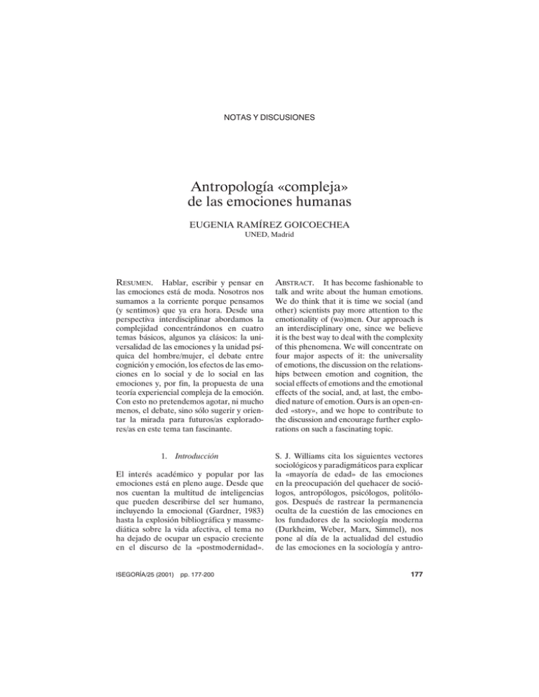 Antropología «compleja» de las emociones humanas