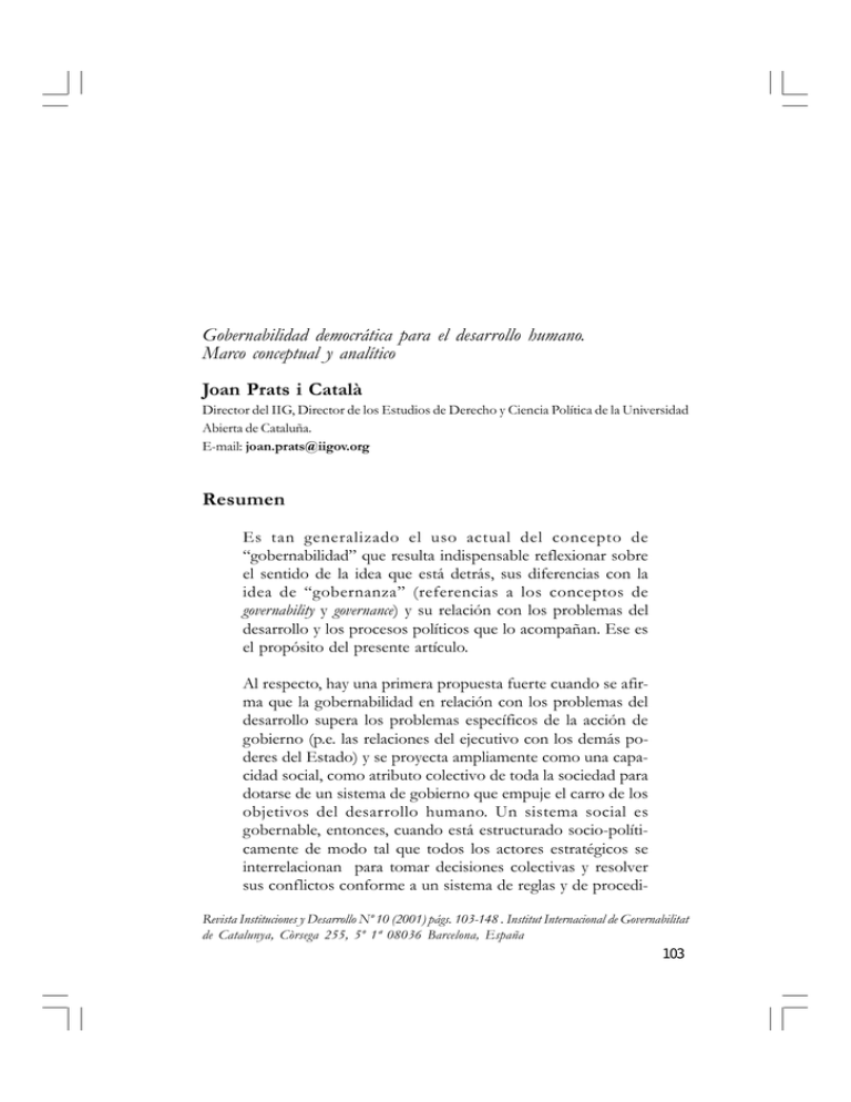 Gobernabilidad democrática para el desarrollo humano. Marco