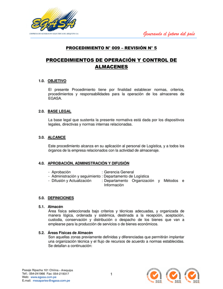 procedimientos de operacion y control de almacenes