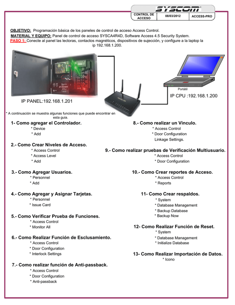 PROGRAMACION PANELES DE ACCESO ACCESS PRO 1