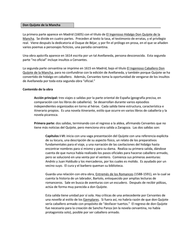 Don Quijote de la Mancha La primera parte aparece en Madrid