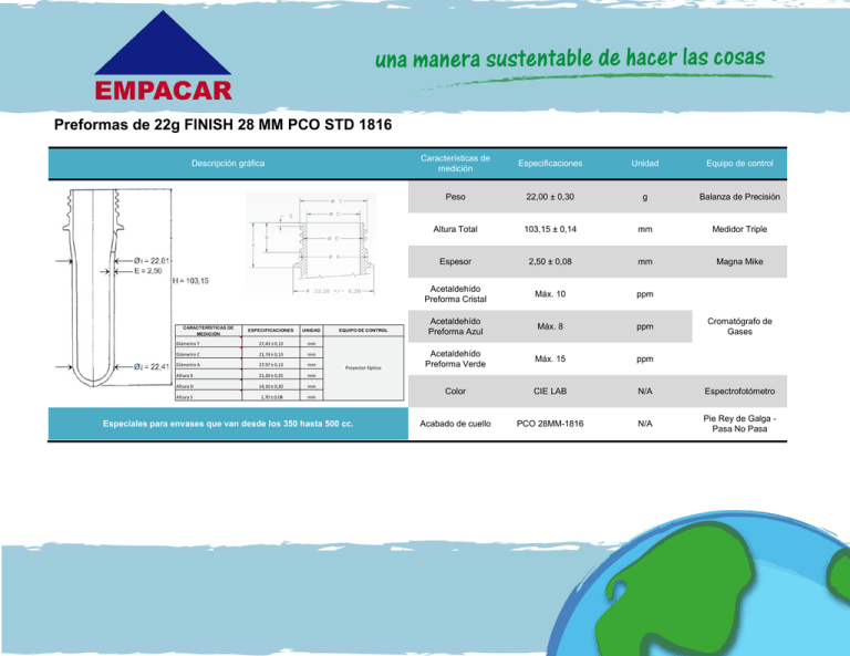 Preformas de 22g FINISH 28 MM PCO STD 1816