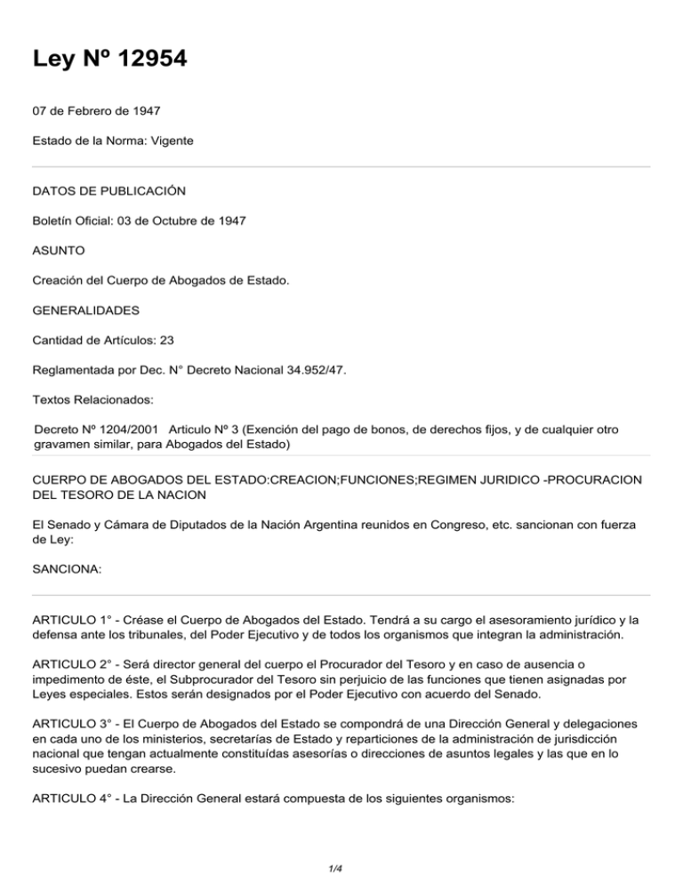 Ley Nº 12954