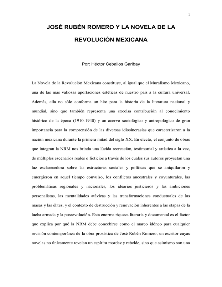 José Rubén Romero y la Novela de la Revolución Mexicana